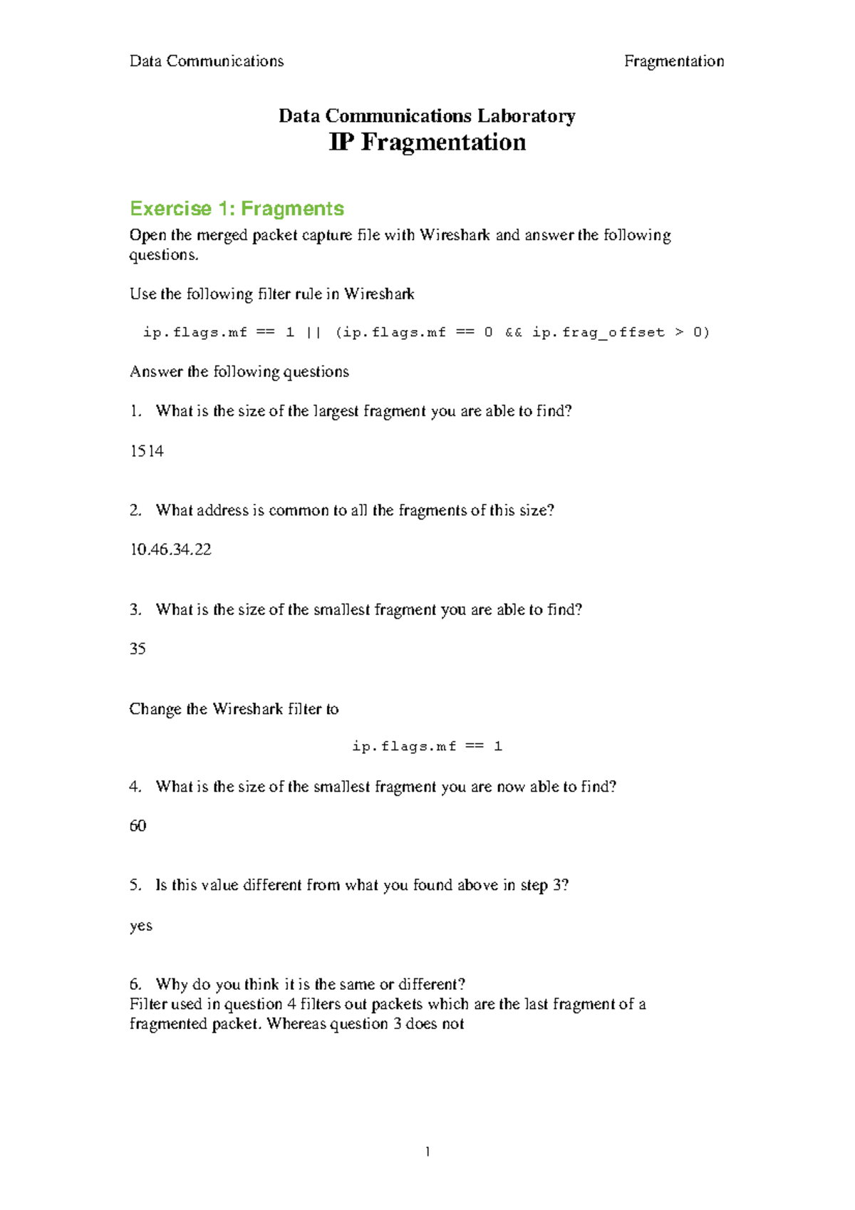 Practical Ip Fragmentation Documentation Template Data Communications Fragmentation 1 Data