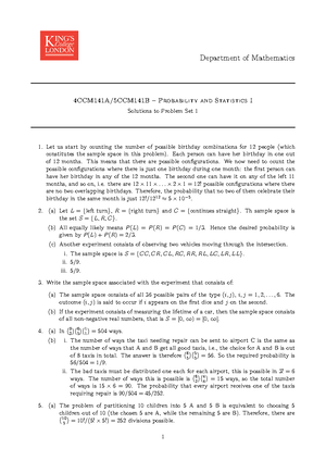 Solutions Prob Set Week 2 - CM141A – Probability and Statistics I ...