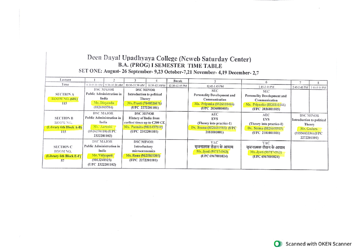 BA (PROG)-1ST SEM.TIME Table - bachleor of arts - Studocu