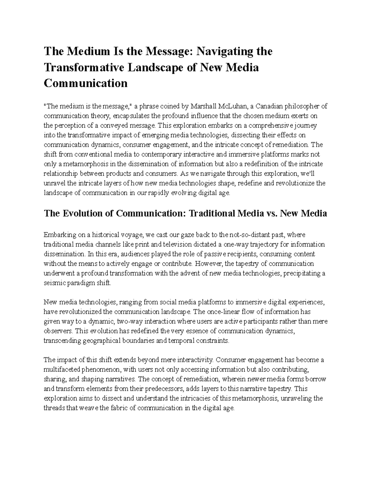 CMNS 358 Essay 3 - The Medium Is the Message: Navigating the ...