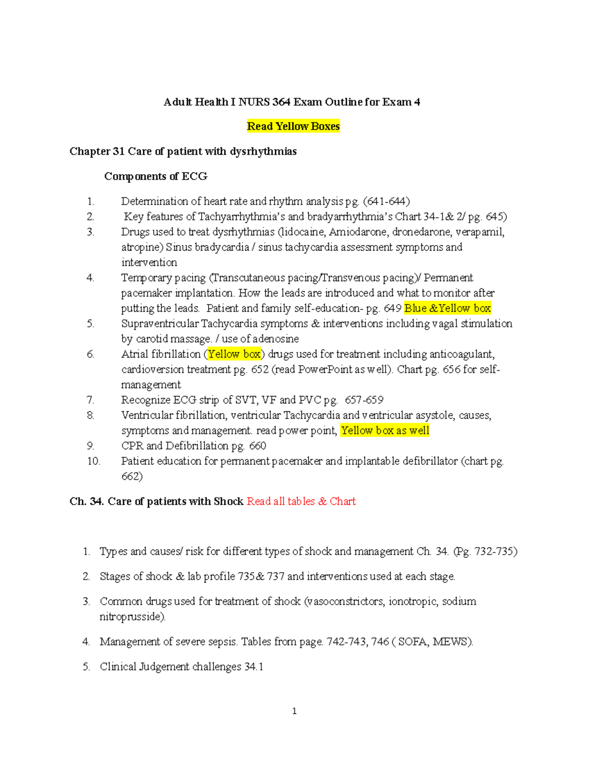 Outline Exam 4 (ECG) Adult Health I 364 updated - Adult Health I NURS ...