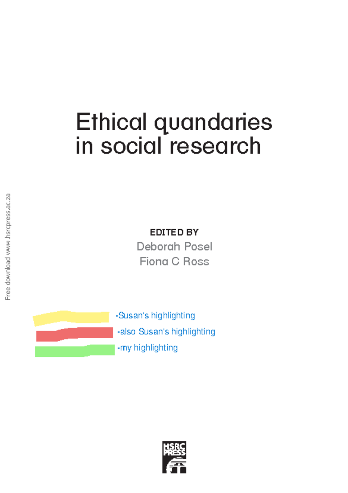 Ethical Quandries in Social Research - EditEd by Deborah Posel Fiona C ...