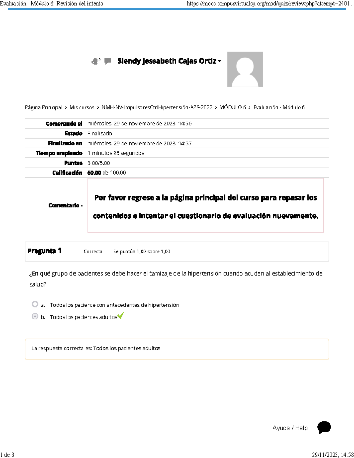 Evaluación - Módulo 6 Revisión del intento - miércoles, 29 de noviembre ...