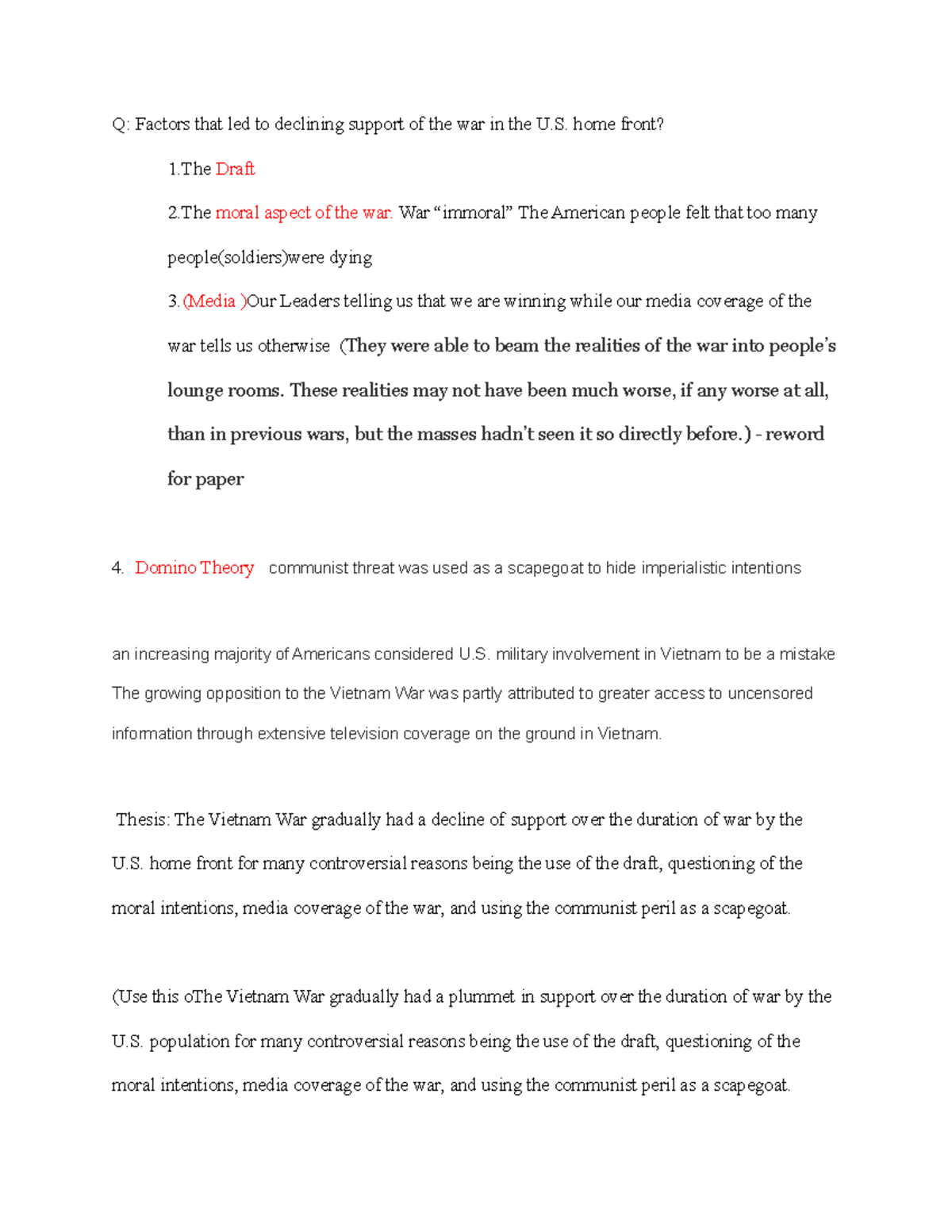 1968 Paper Vietnam War - Grade: A- Q: Factors that led to declining ...