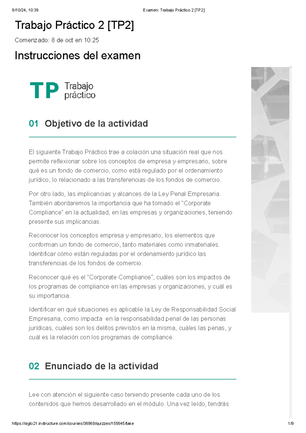 Examen Trabajo Práctico 2 [TP2] 95% - Trabajo Práctico 2 [TP2] Comenzado: 8 de oct en 10: - Studocu