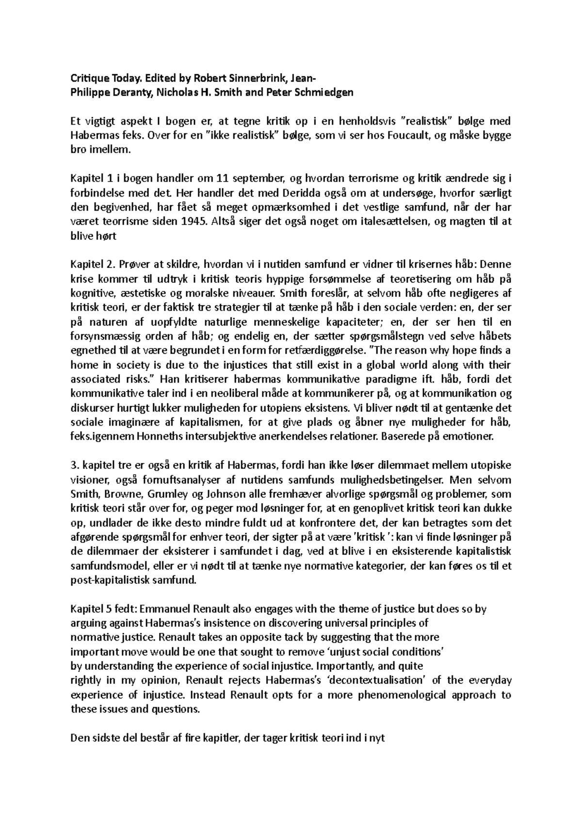 Review of Critque today - Critique Today. Edited by Robert Sinnerbrink ...