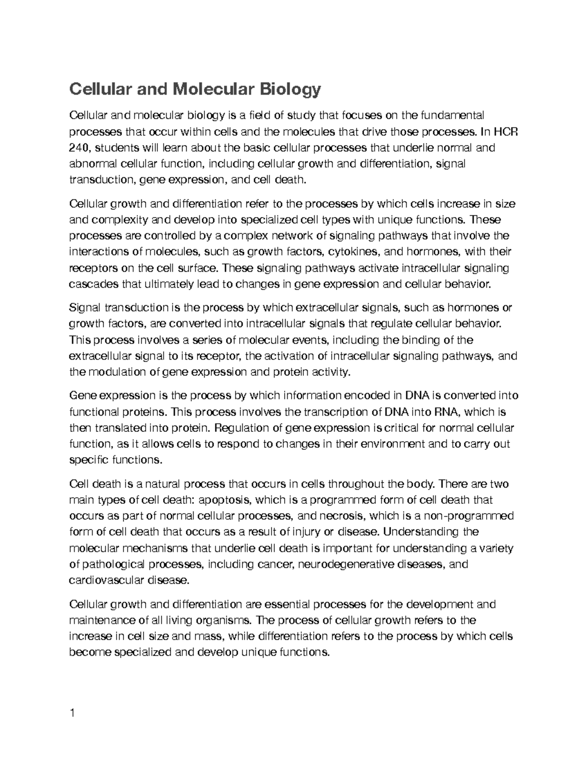 Cellular and Molecular Biology Notes - Cellular and Molecular Biology ...