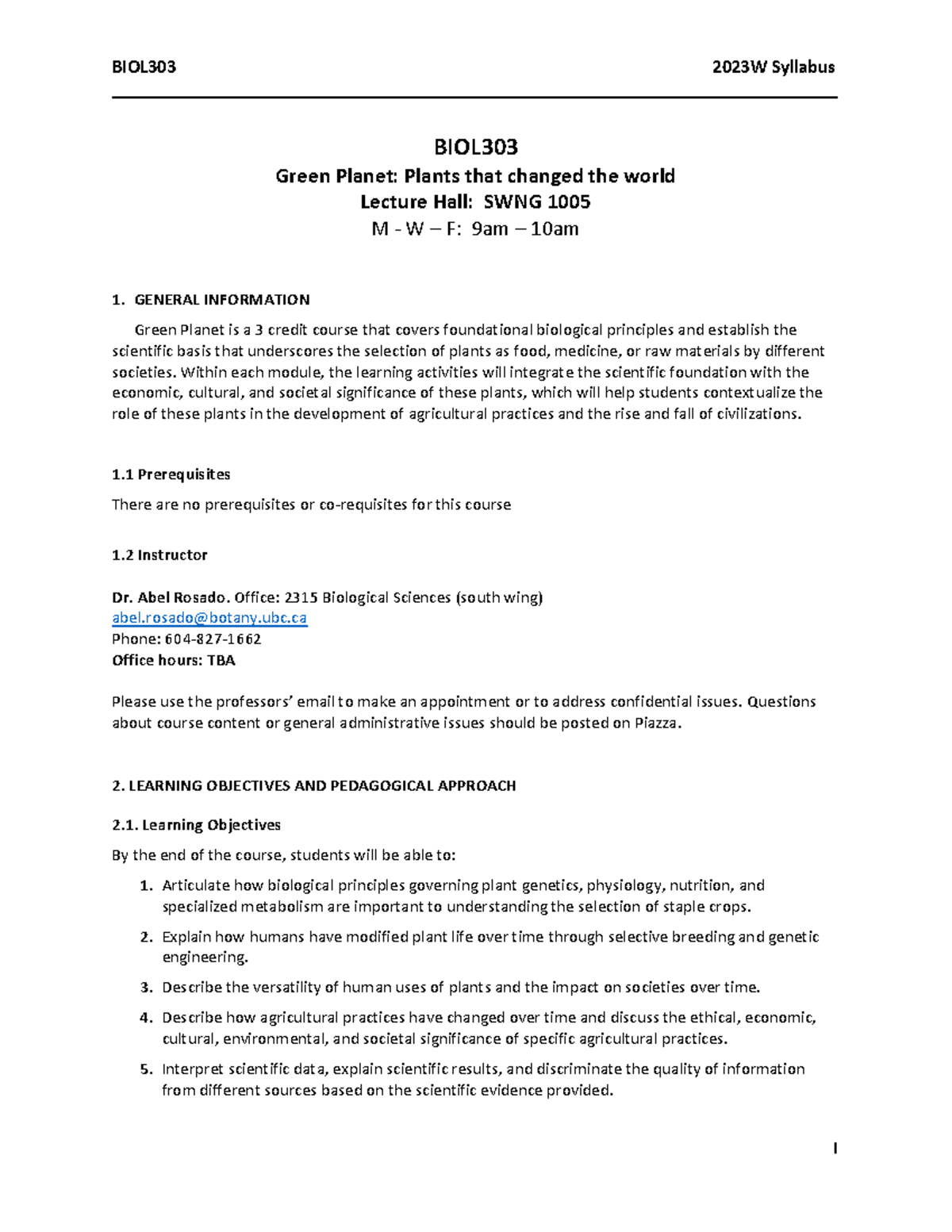 BIOL-303-23W - Syllabus - - Studocu