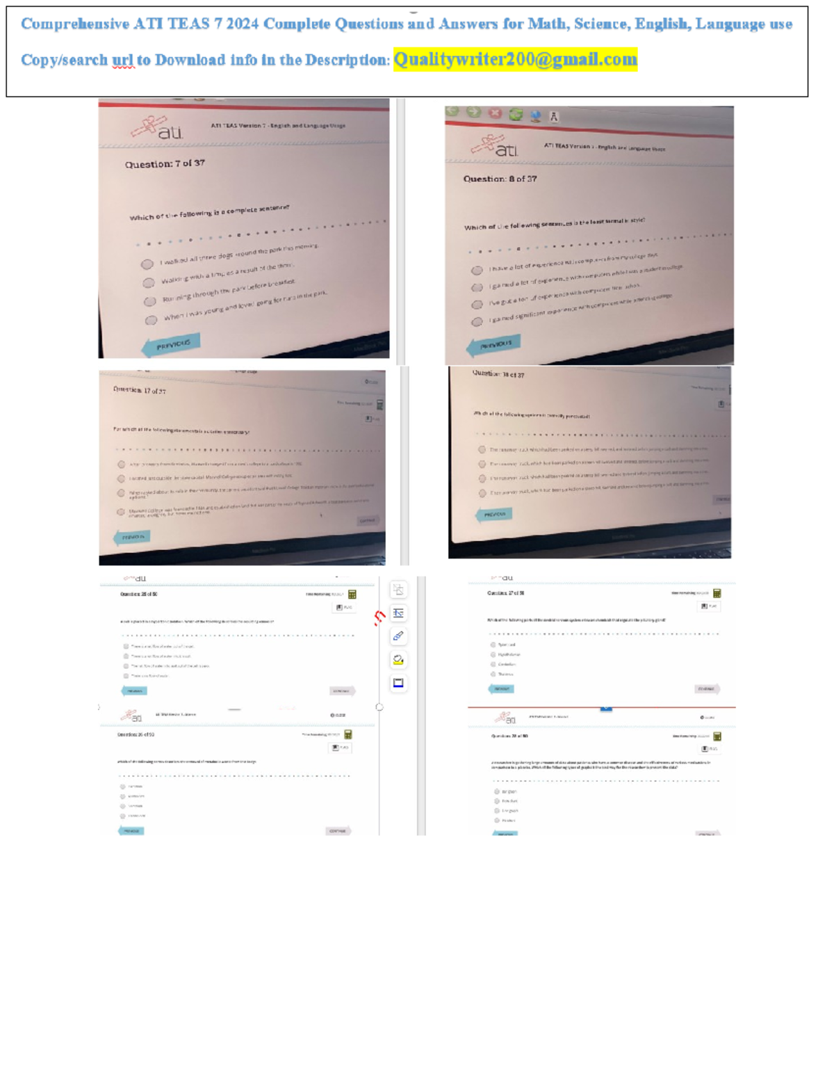 ATI TEAS 7 Complete 4 Versions (2024) - Exam retake Questions & Correct Answers for Reading ...