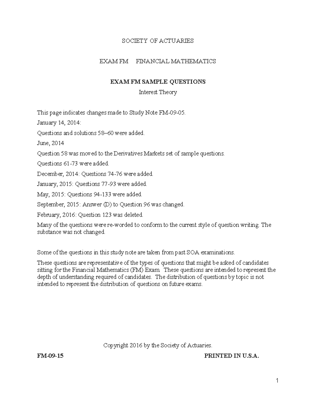 SOA Practice for first exam - SOCIETY OF ACTUARIES EXAM FM FINANCIAL ...