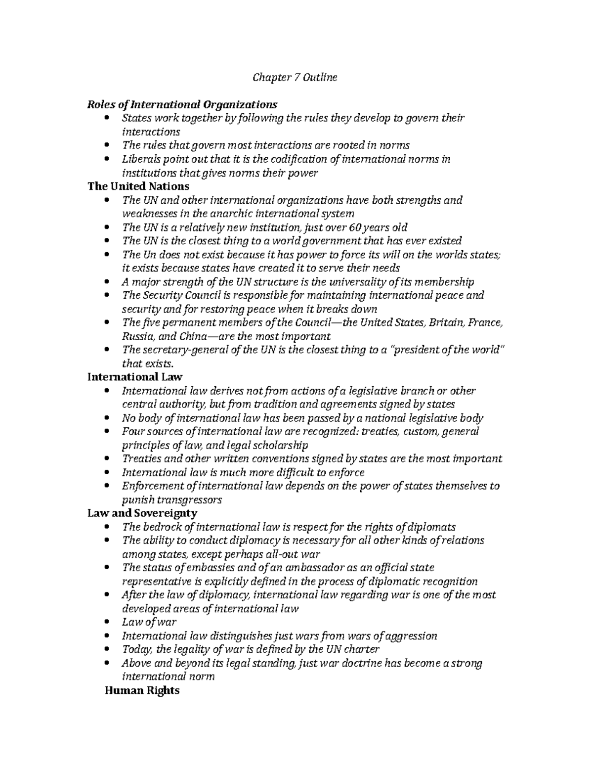 International Relations Chapter 7 - Chapter 7 Outline Roles of ...