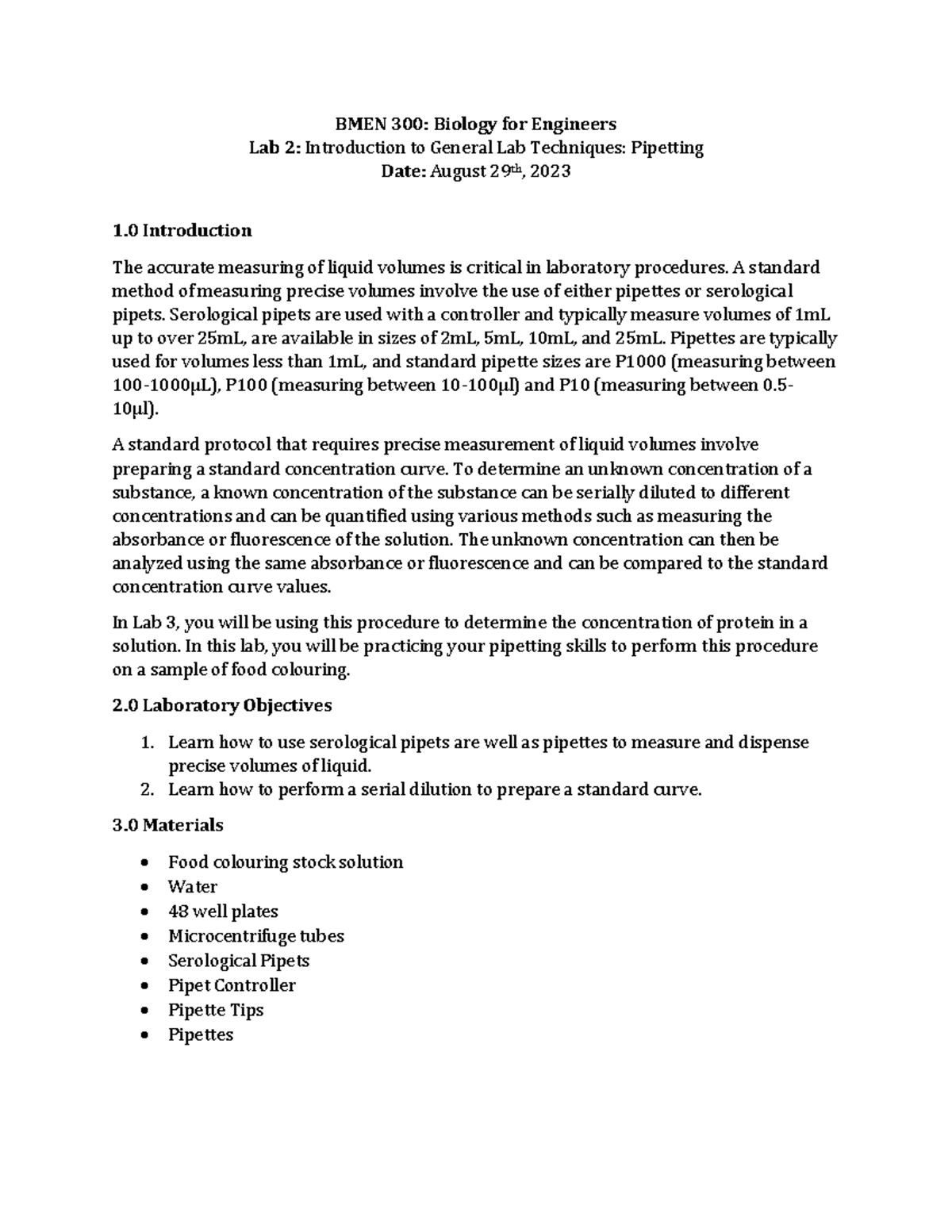 BMEN 300- Lab 2 Instructions - BMEN 300 : Biology for Engineers Lab 2 ...