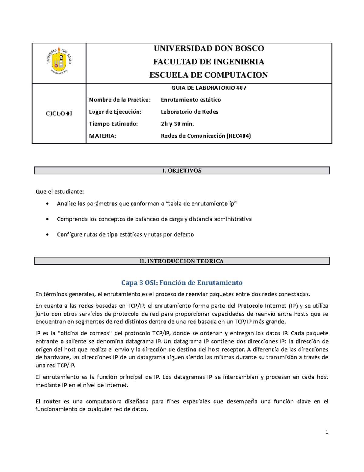 Guia-7 -> :) - UNIVERSIDAD DON BOSCO FACULTAD DE INGENIERIA ESCUELA DE ...