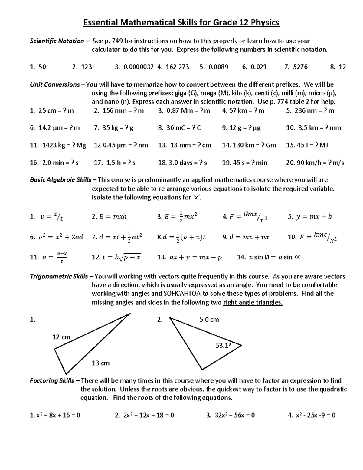 0.c - Math Warm-Up Handout 0 - Essential Mathematical Skills for Grade ...