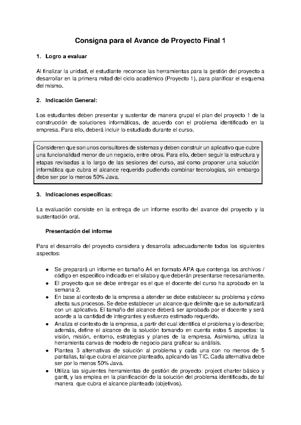 GC I58N Consigna APF 1 21C1M - Consigna para el Avance de Proyecto Final 1 1. Logro a evaluar Al ...