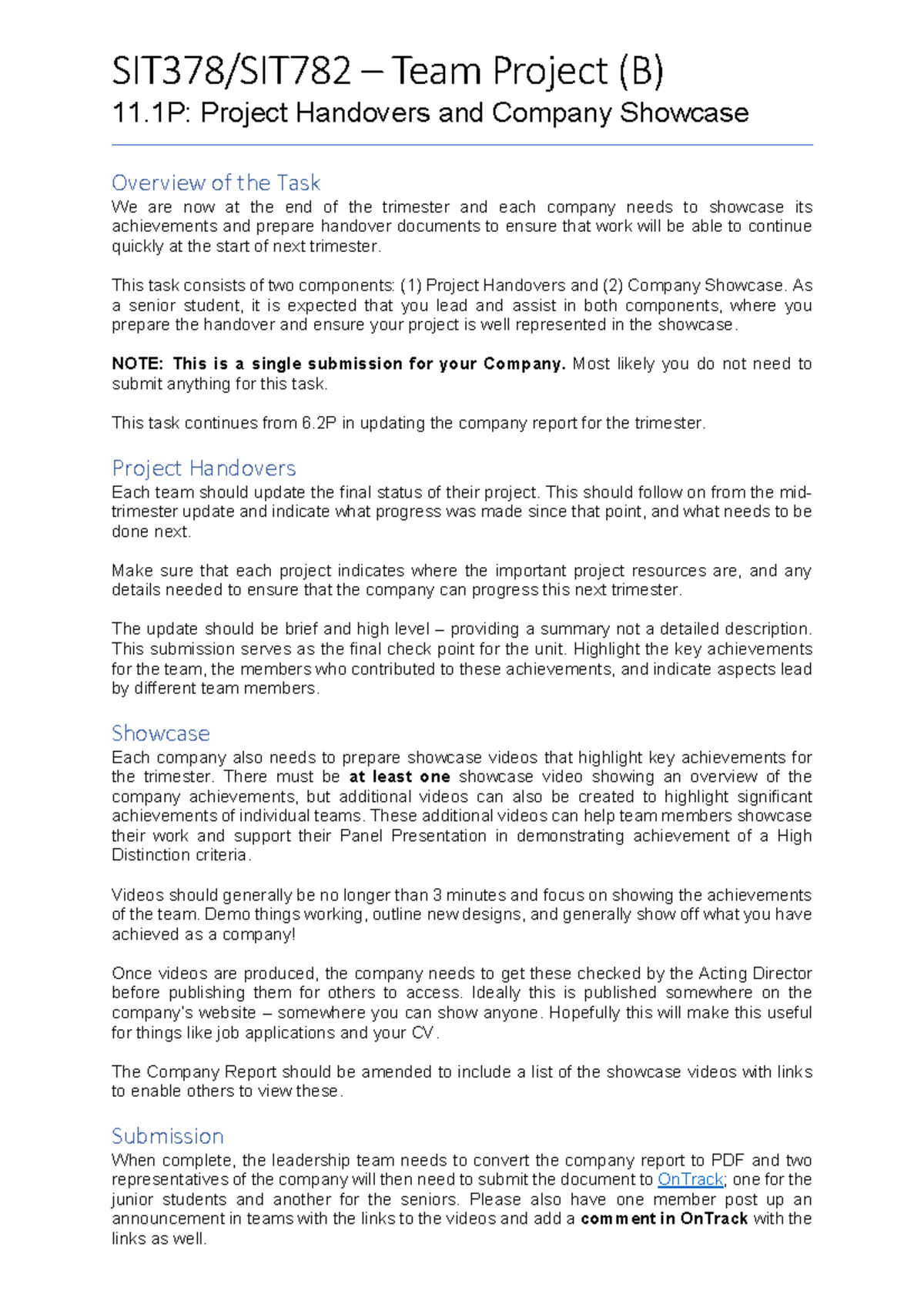 SIT378 SIT782-11 - Task 11.1P - SIT 37 8/SIT 782 – Team Project (B) 11 .1P: Project Handovers ...
