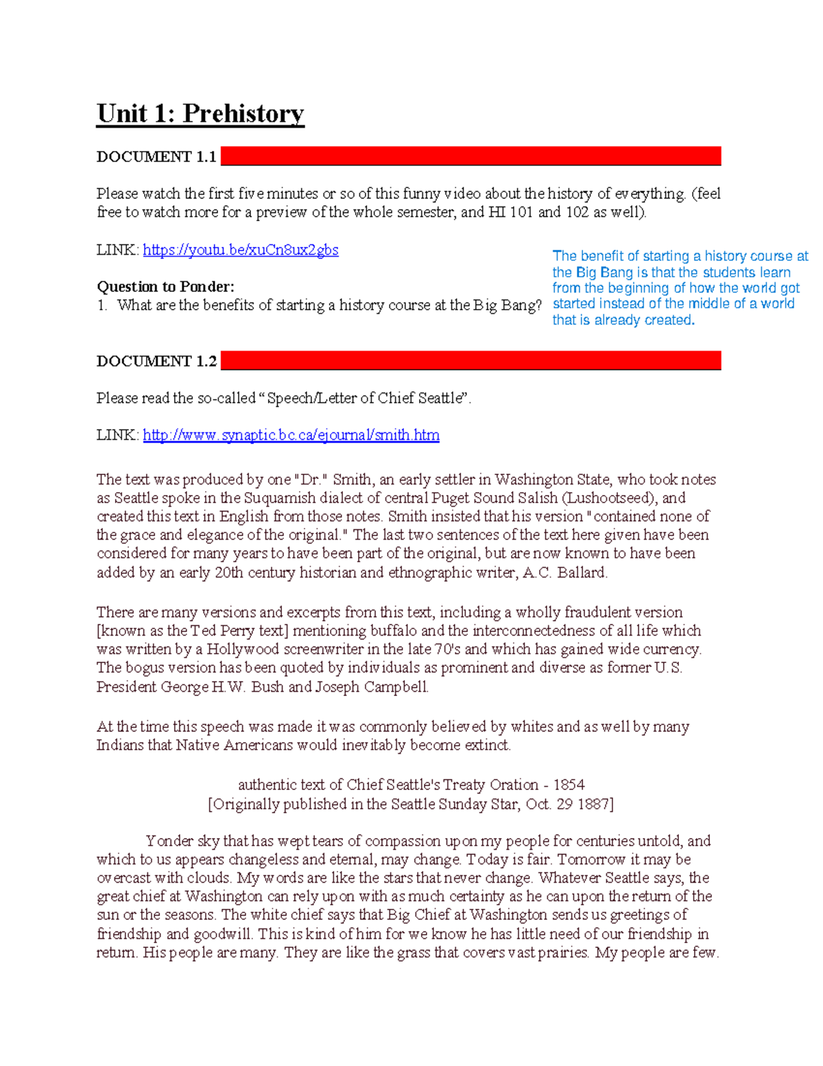 Unit 1 Reader - Silvestri - Unit 1: Prehistory DOCUMENT 1 - Studocu