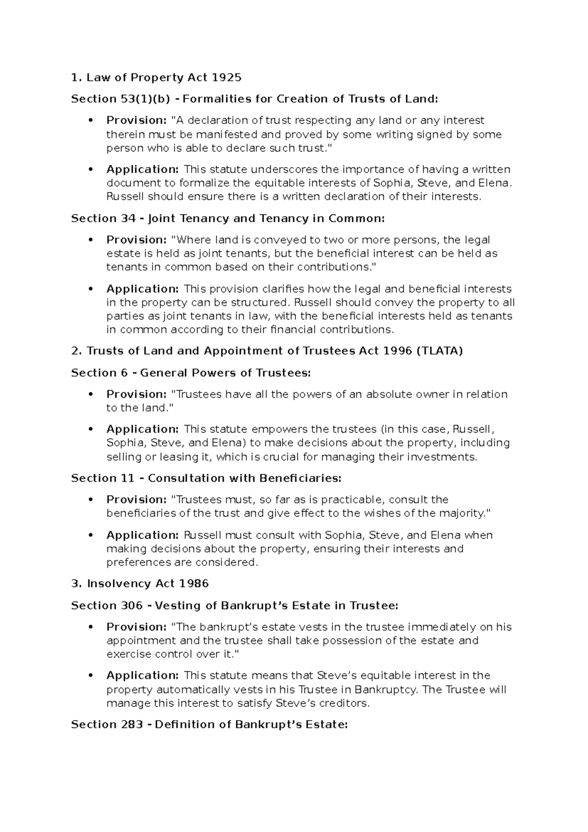 Legal Statutes for P1 - on land law - 1. Law of Property Act 1925 ...