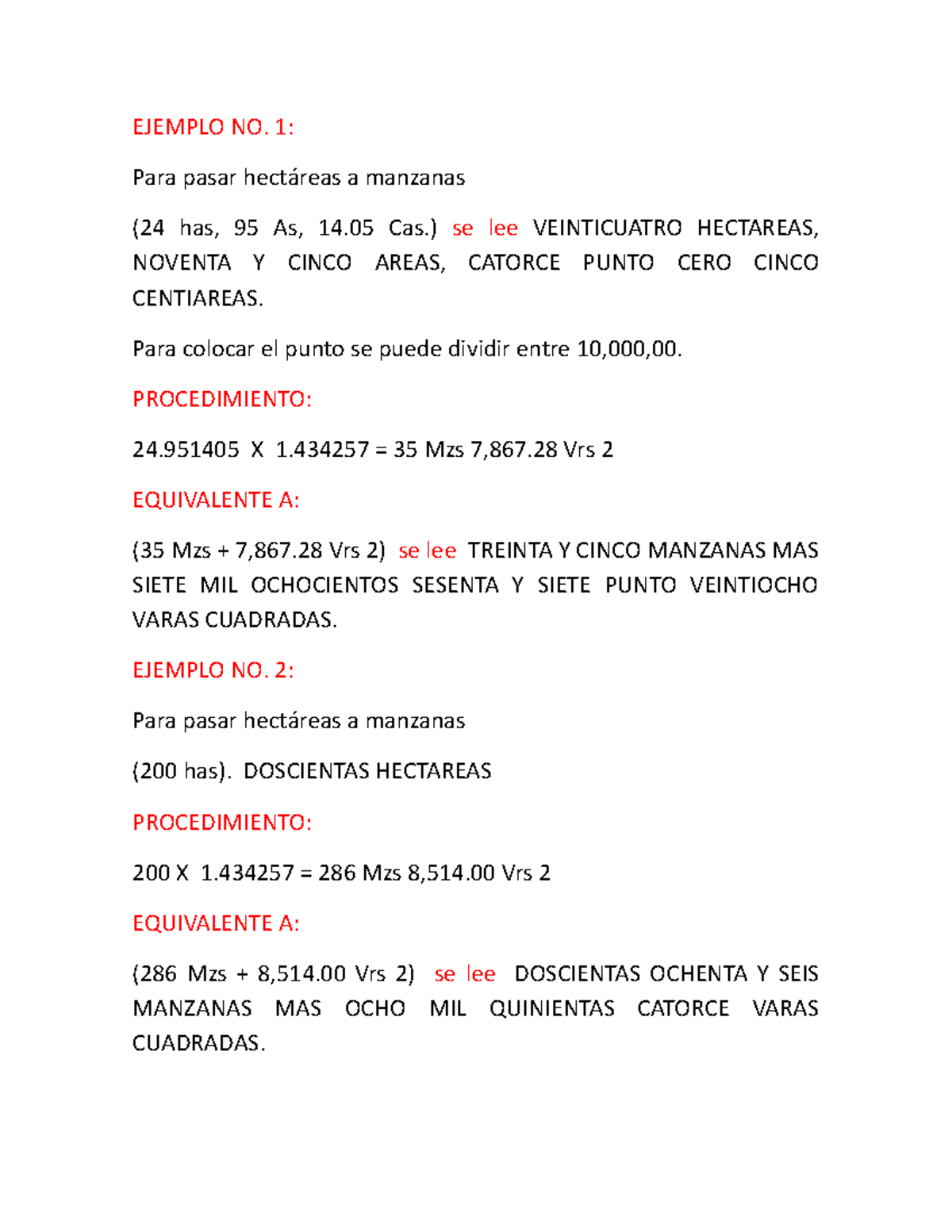 hectareas derecho agrario - EJEMPLO NO. 1: Para pasar hectáreas a ...