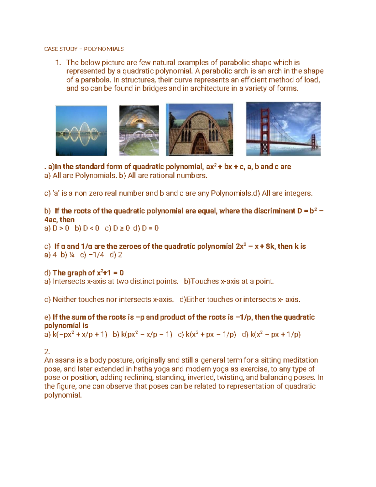 CASE Study polynomial 10 P - CASE STUDY – POLYNOMIALS 1. The below ...