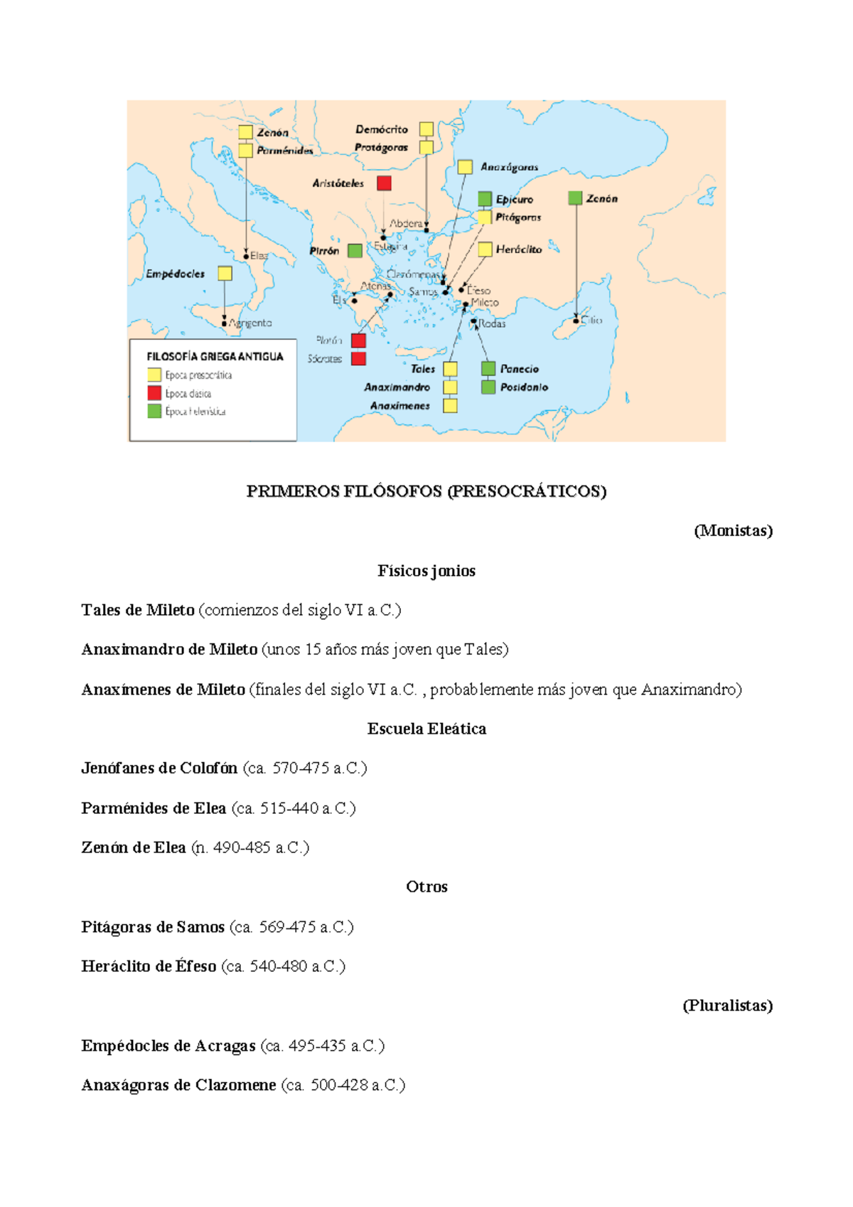 Presocráticos cronología - PRIMEROS FILÓSOFOS (PRESOCRÁTICOS)PRIMEROS ...