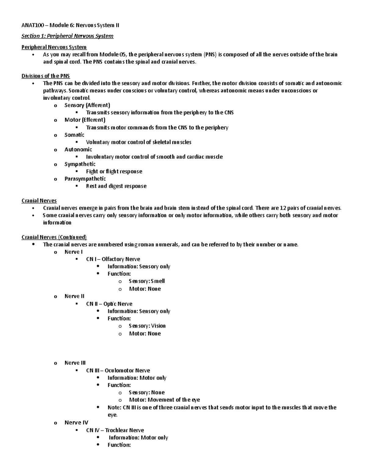 Module 6 - Mackenzie - Section 1: Peripheral Nervous System Peripheral ...