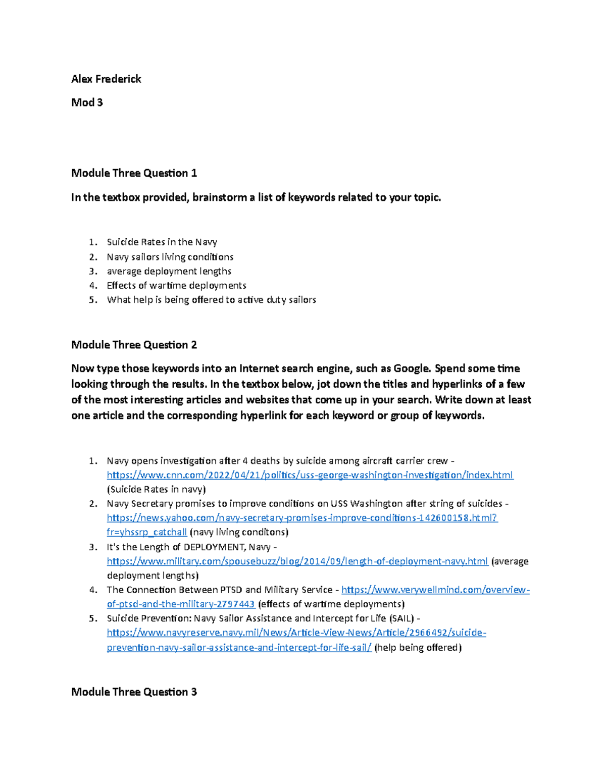 SCS200 Module Three - Alex Frederick Mod 3 Module Three Question 1 In the textbox provided ...