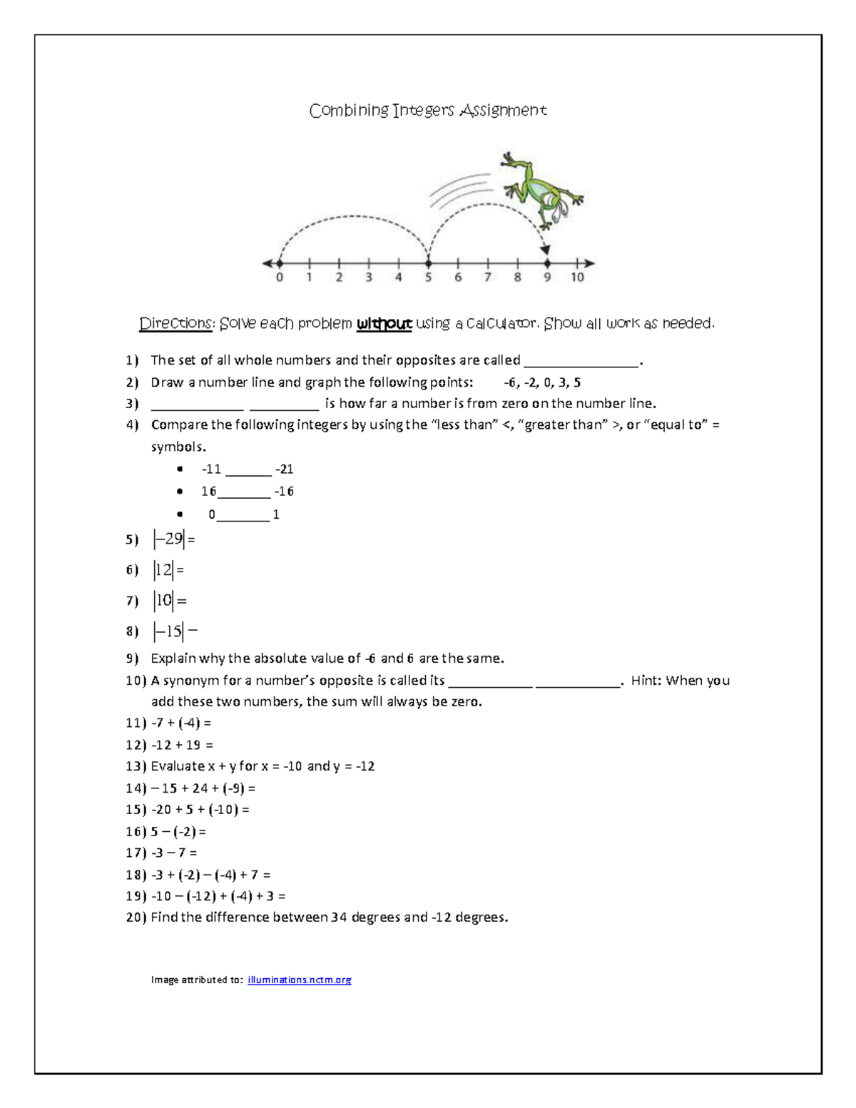 Combining Integers Assignment - Combining Integers Assignment ...