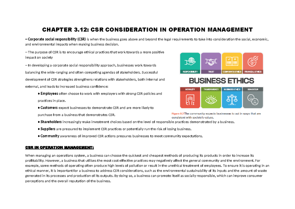 CSR consideration in OM Notes - CHAPTER 3: CSR CONSIDERATION IN ...