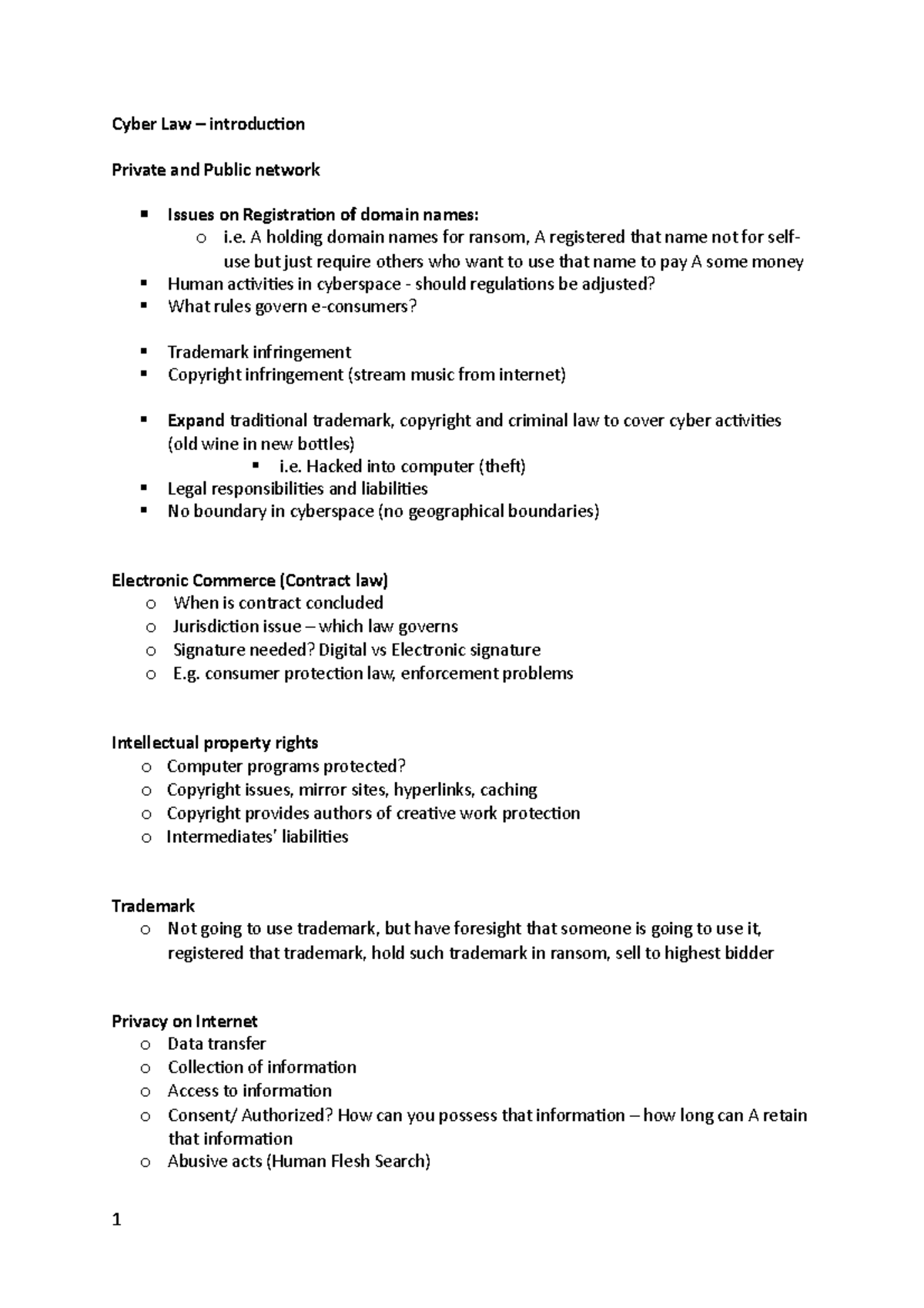 1. Cyber Law Introduction - Cyber Law – introduction Private and Public ...