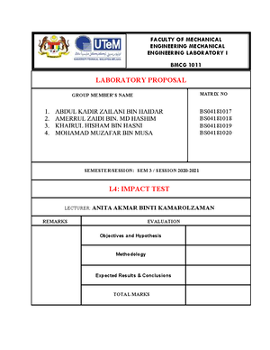LAB 3 - Lab Report - Mechanical Engineering Laboratory I - UTeM - Studocu