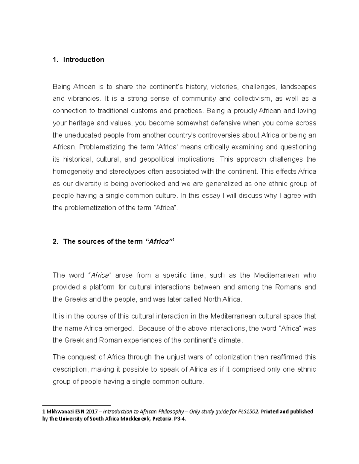 PLS - Essay - Problematization OF TERM Africa - Introduction Being ...
