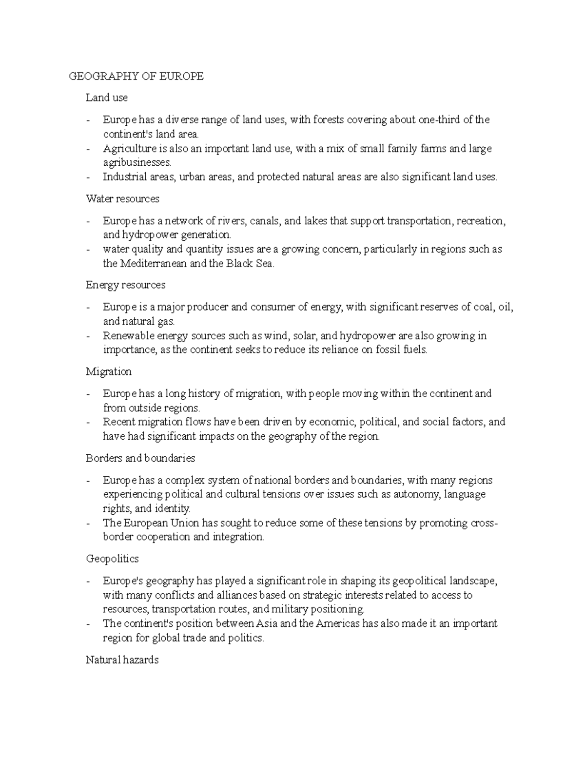 Geography OF Europe Notes 2 - GEOGRAPHY OF EUROPE Land use Europe has a ...
