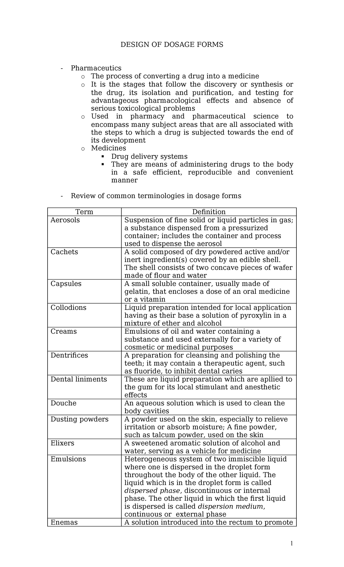 Design OF Dosage Forms - DDS - DESIGN OF DOSAGE FORMS Pharmaceutics o ...