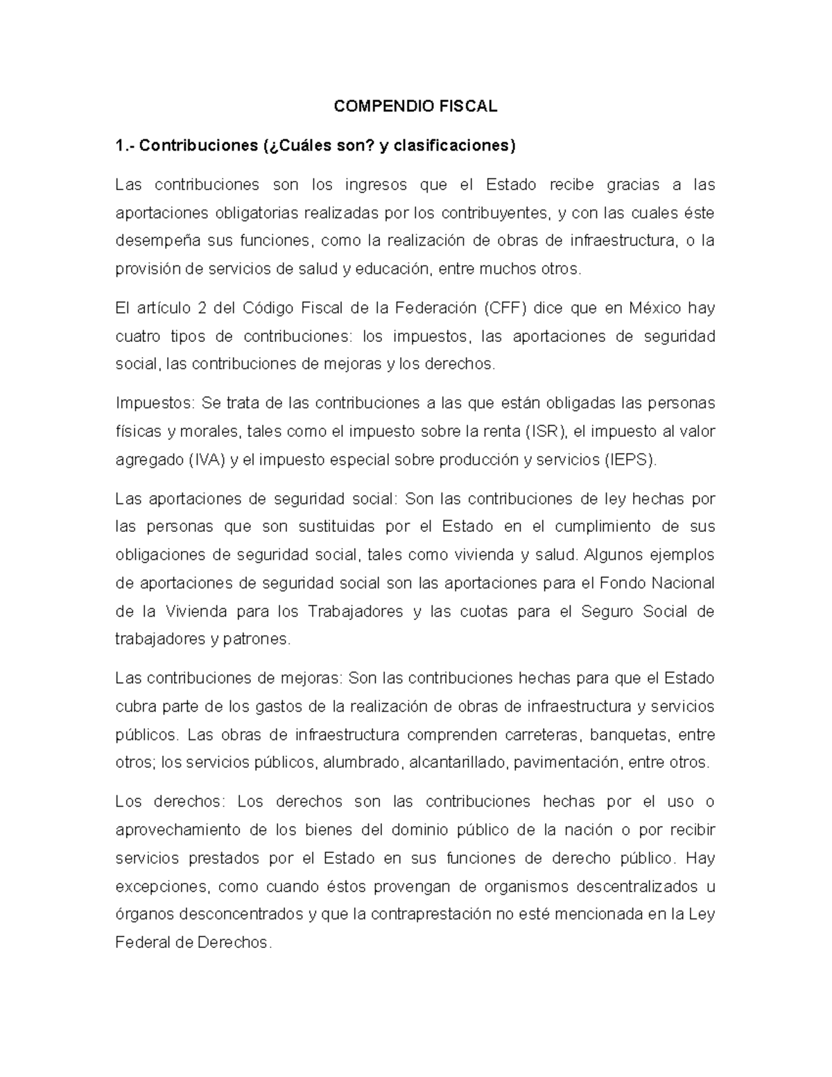 Compendio Fiscal - COMPENDIO FISCAL 1.- Contribuciones (¿Cuáles son? y ...