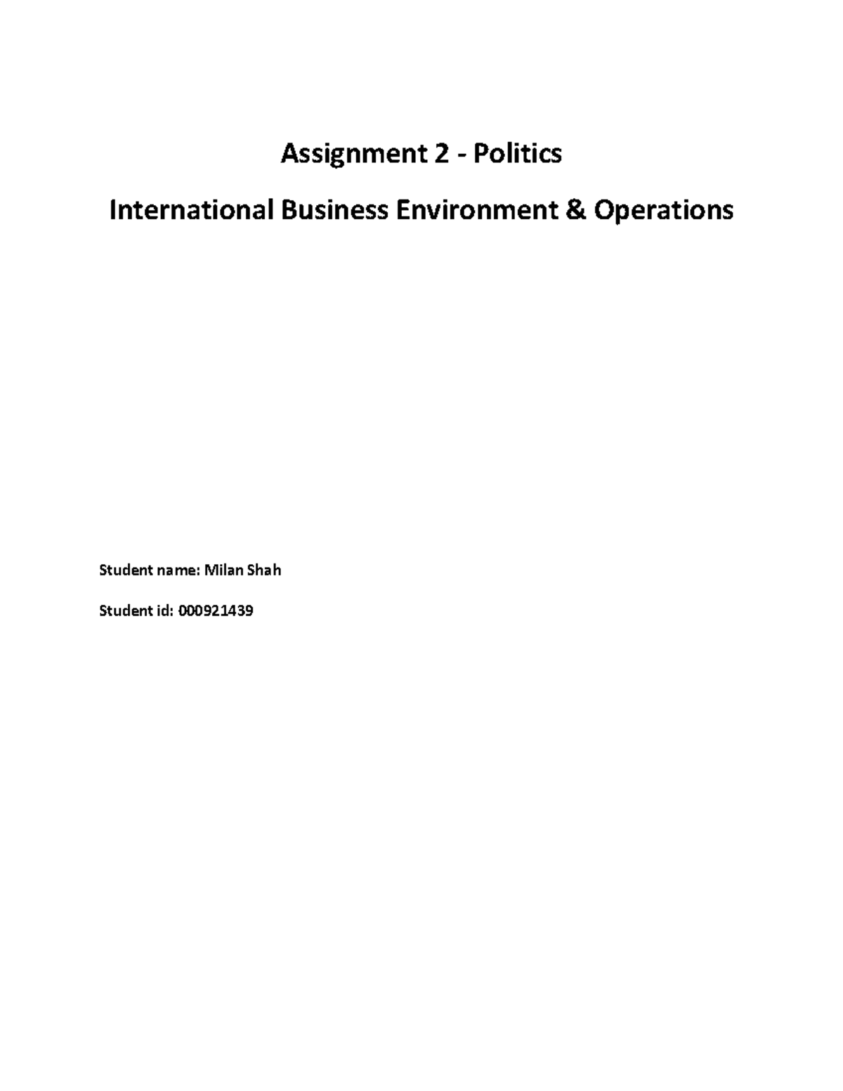 Milan - main assignments - Assignment 2 - Politics International ...