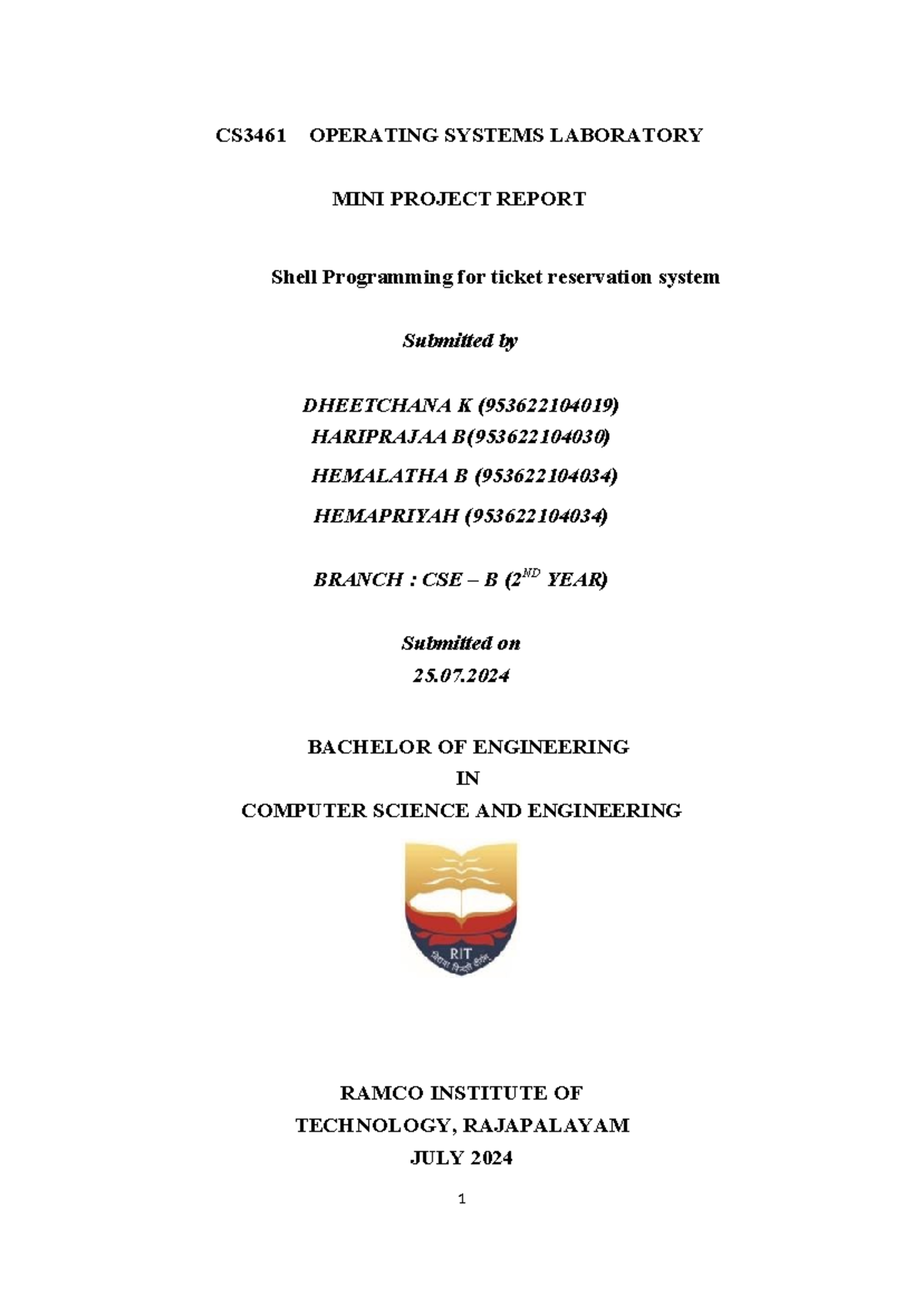 Operating system - CS3461 OPERATING SYSTEMS LABORATORY MINI PROJECT ...
