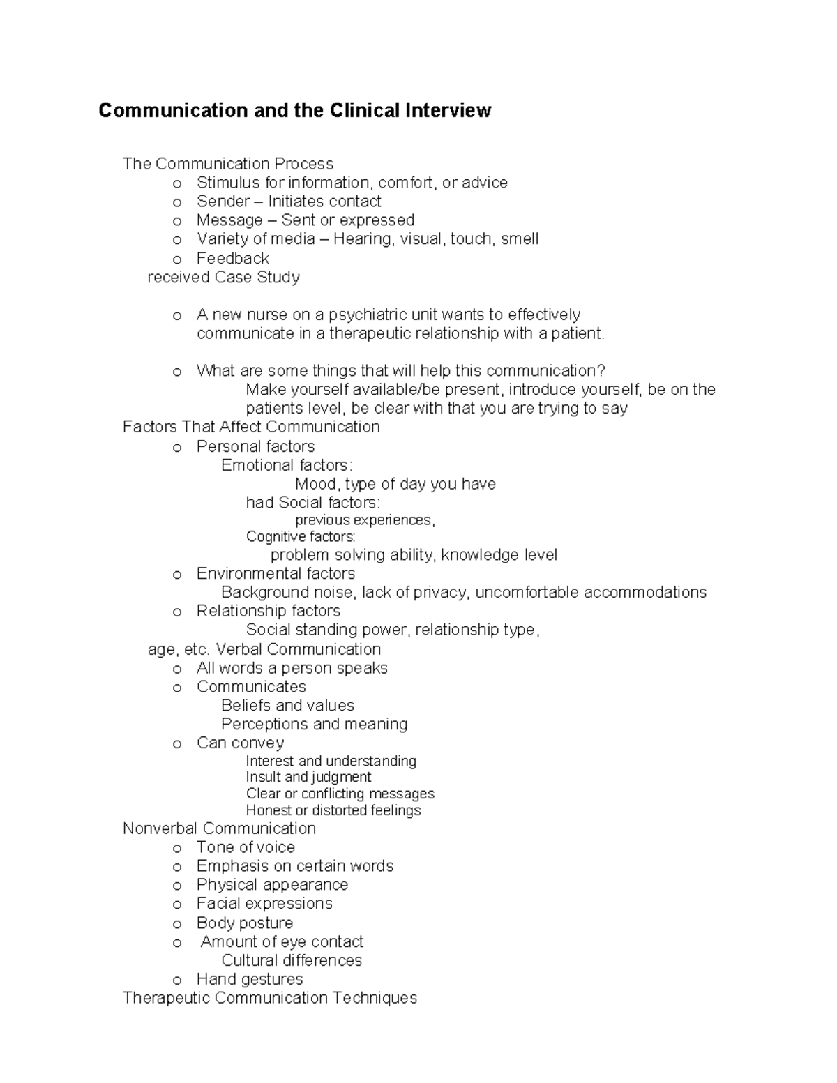 Communication and the Clinical Interview - o What are some things that ...