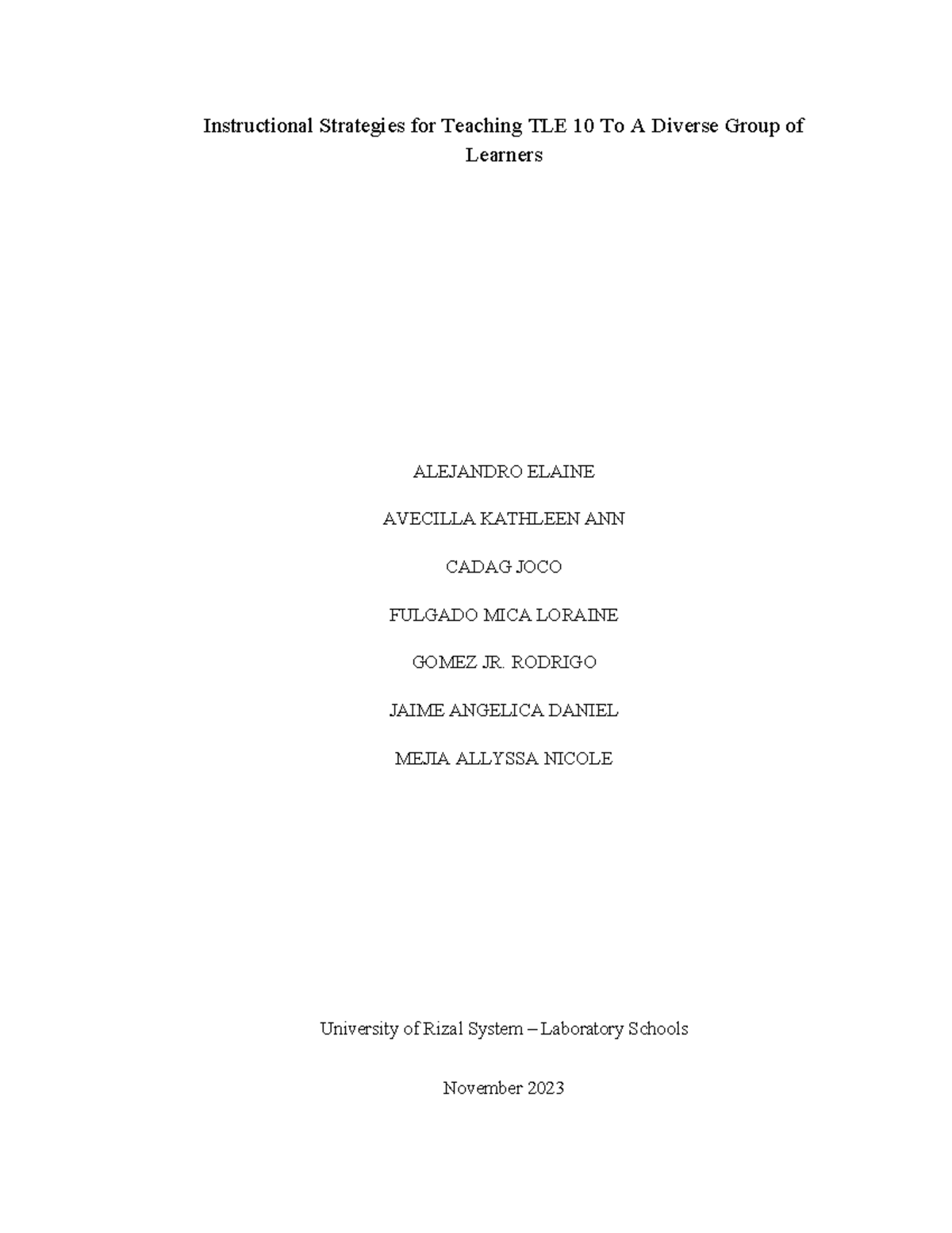 Action Research - Instructional Strategies for Teaching TLE 10 To A ...