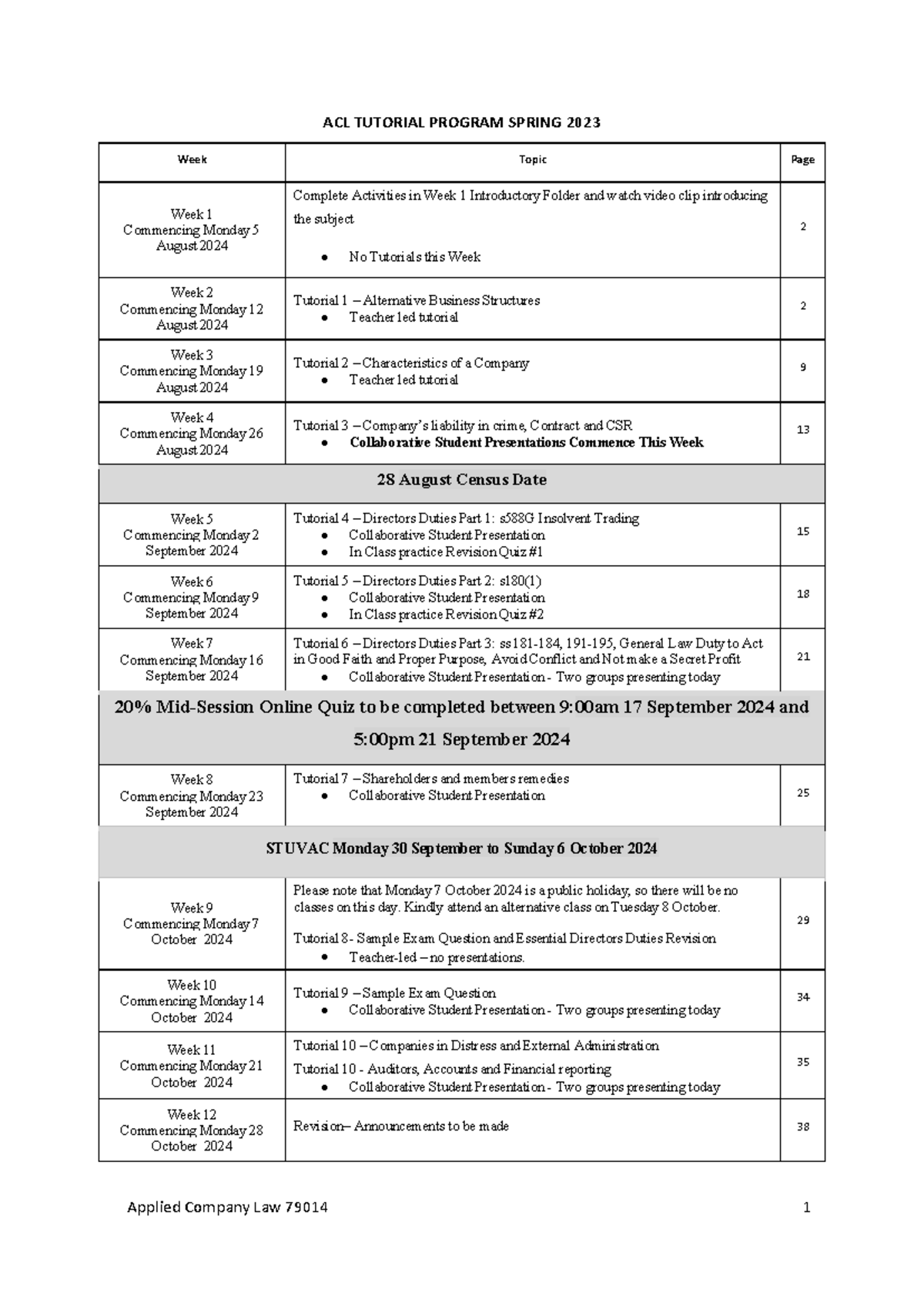 Tutorial Outline - ACL TUTORIAL PROGRAM SPRING 2023 Week Topic Page ...