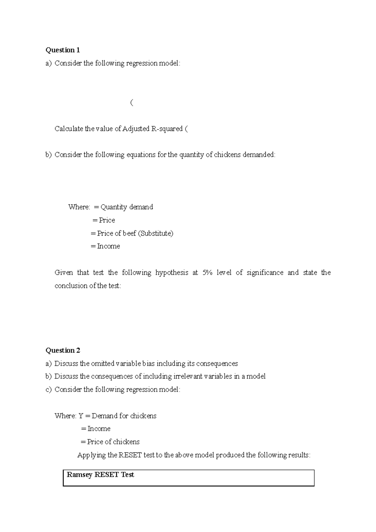 Tutorial 3 - Eco - Question 1 a) Consider the following regression ...