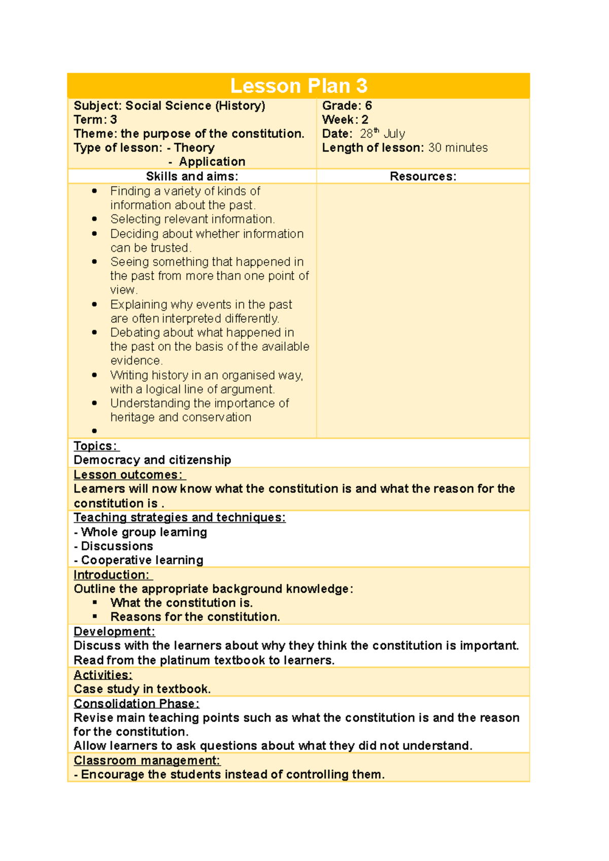 Lesson Plan 3 Social Science - Lesson Plan 3 Subject: Social Science ...