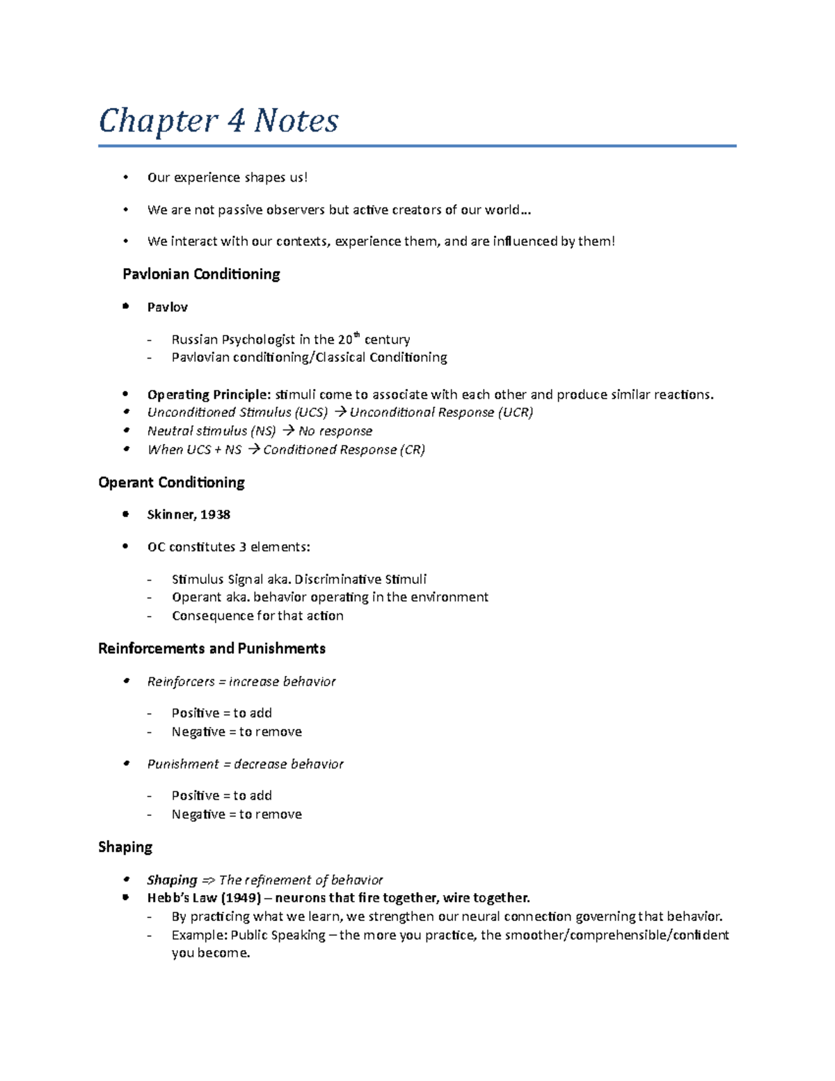 Psych of Adjustment Chapter 4 Notes - Chapter 4 Notes Our experience ...