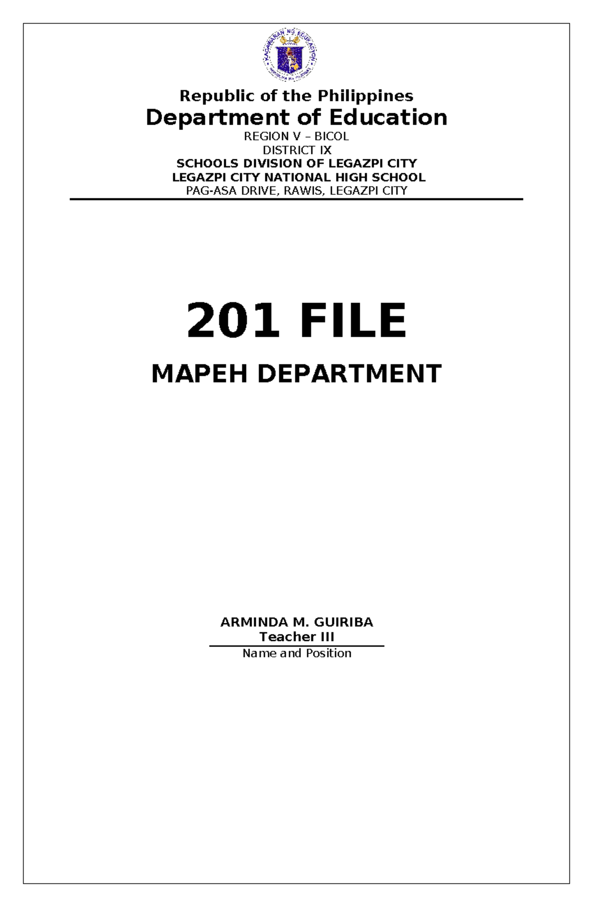 201 File Cover Page 1 - Peace Studies - Republic of the Philippines ...