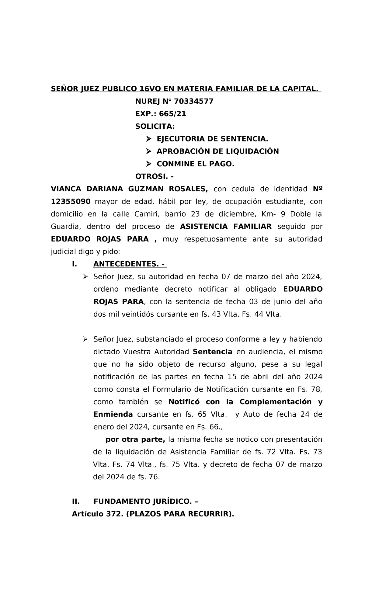 Solicita Ejecutoria DE Sentencia Y Conminacion CON Liquidacion - SEÑOR ...