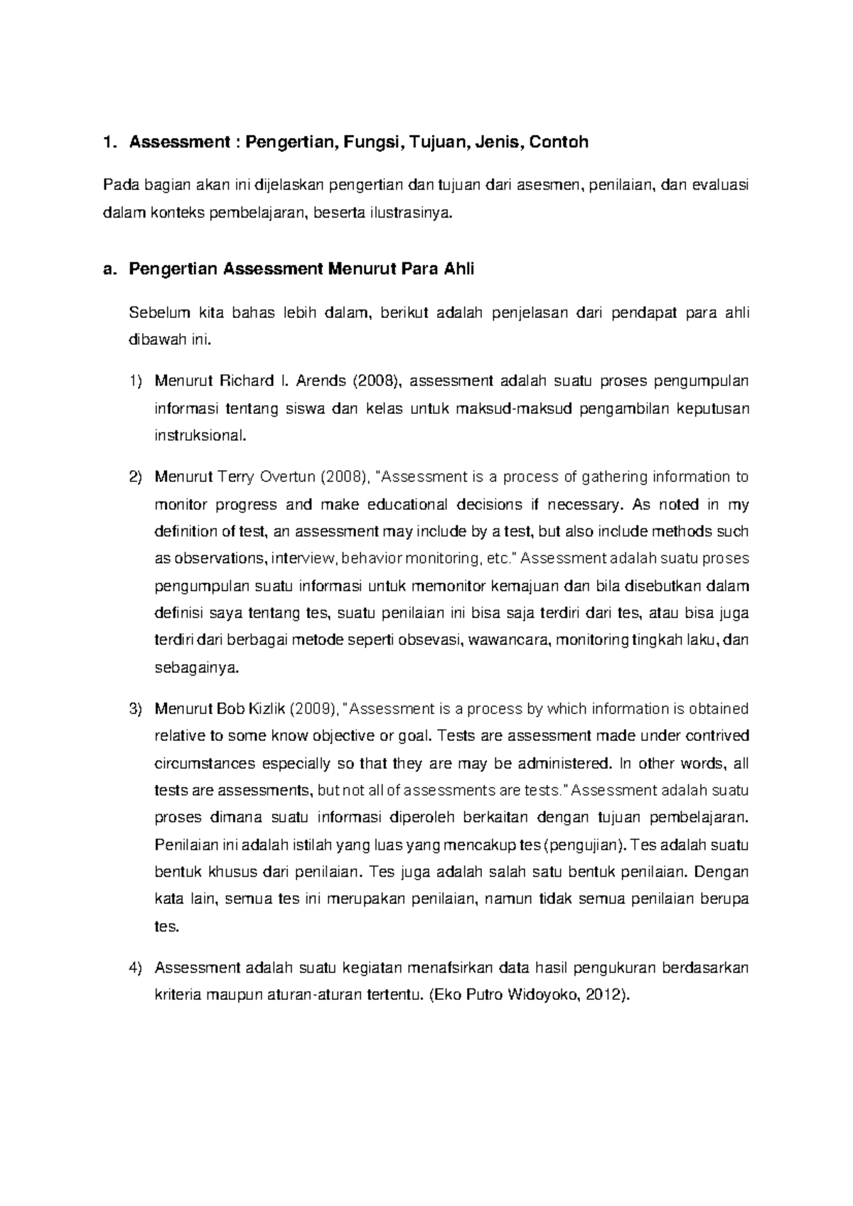 Assessment Pengertian, Fungsi, Tujuan, Jenis, Contoh - 1. Assessment ...