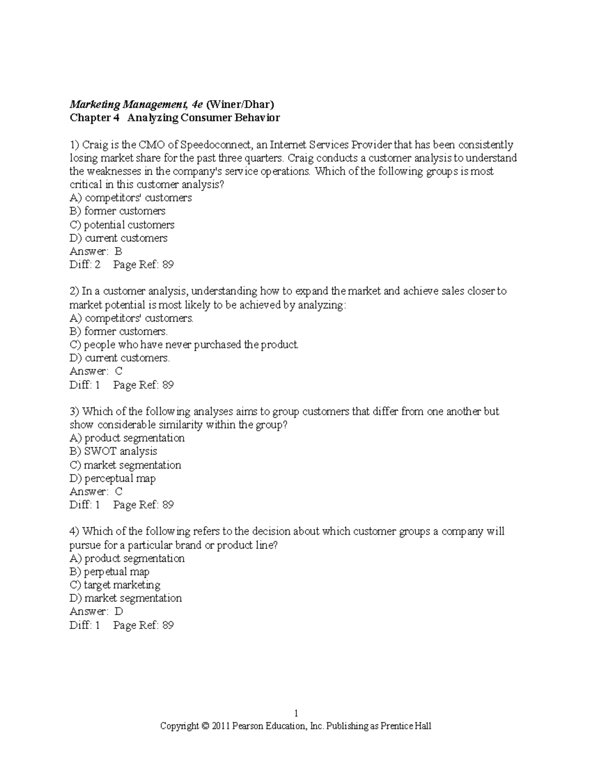 Chapter 4 Problems with answer and Solutions - Marketing Management, 4e (Winer/Dhar) Chapter 4 ...