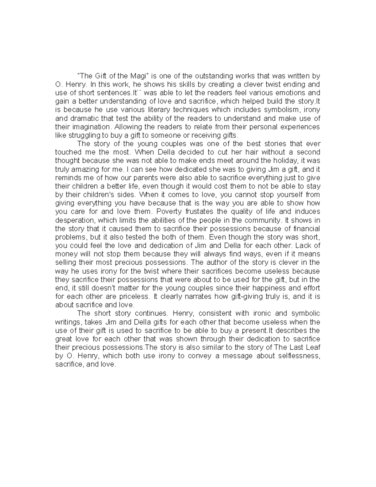 critic paper for the poem the gift of magi - “The Gift of the Magi“ is ...