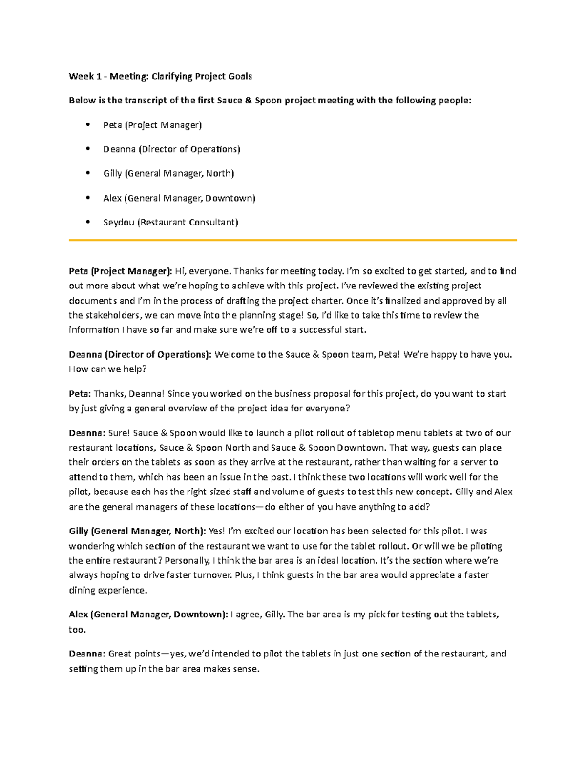 Clarifying Project Goals - Week 1 - Meeting: Clarifying Project Goals ...