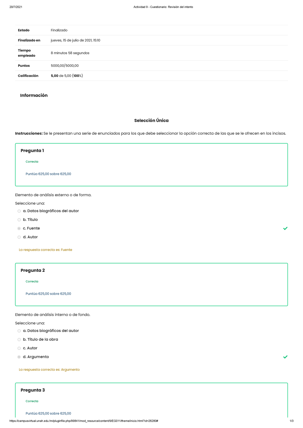 Actividad 9 - Cuestionario - 20/7/2021 Actividad 9 - Cuestionario: Revisión del intento - Studocu